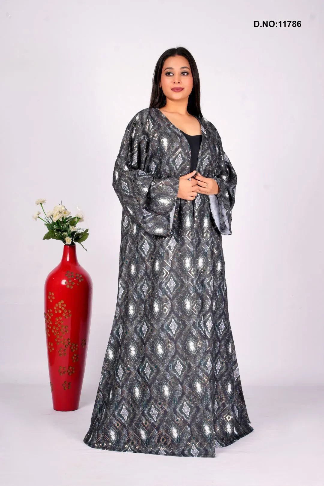 Linen Shrug in Monochrome Glint with Digital Print